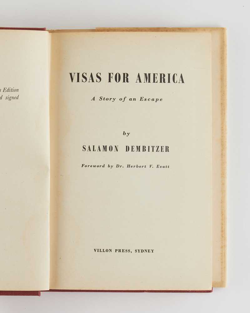 DEMBITZER, Salamon. Visas for America. A Story of an Escape. – Sotherans