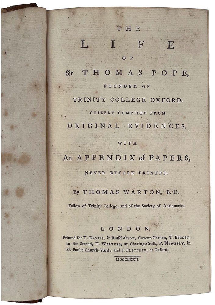 WARTON, Thomas. The Life of Sir Thomas Pope, Founder of Trinity Colle ...