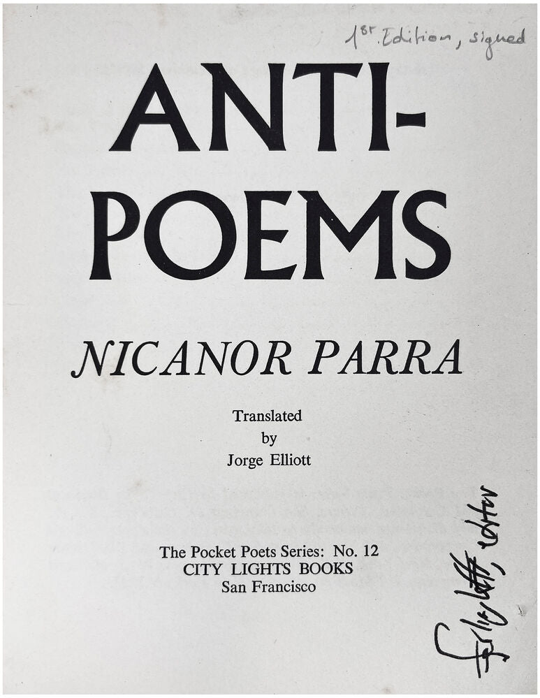 PARRA, Nicanor. Anti-Poems. – Sotherans
