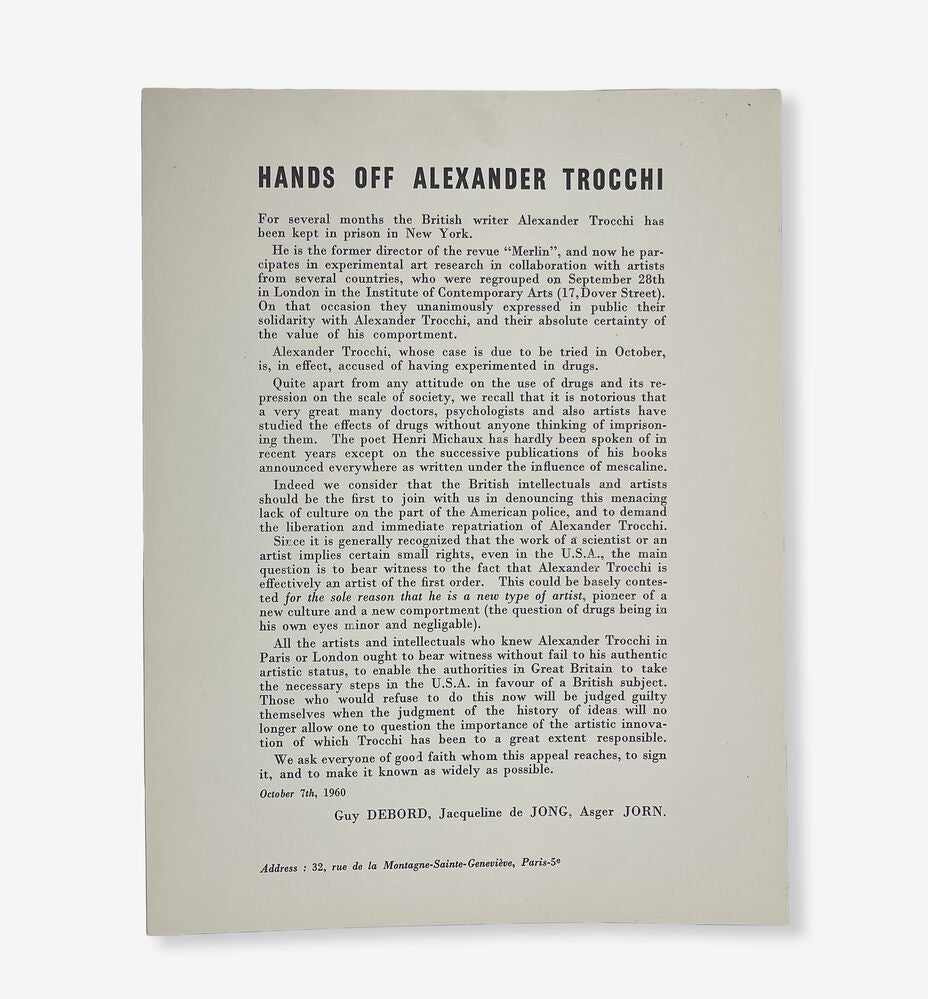 DEBORD, Guy, Jaqueline DE JONG, and Hands Off Alexander Trocchi ...