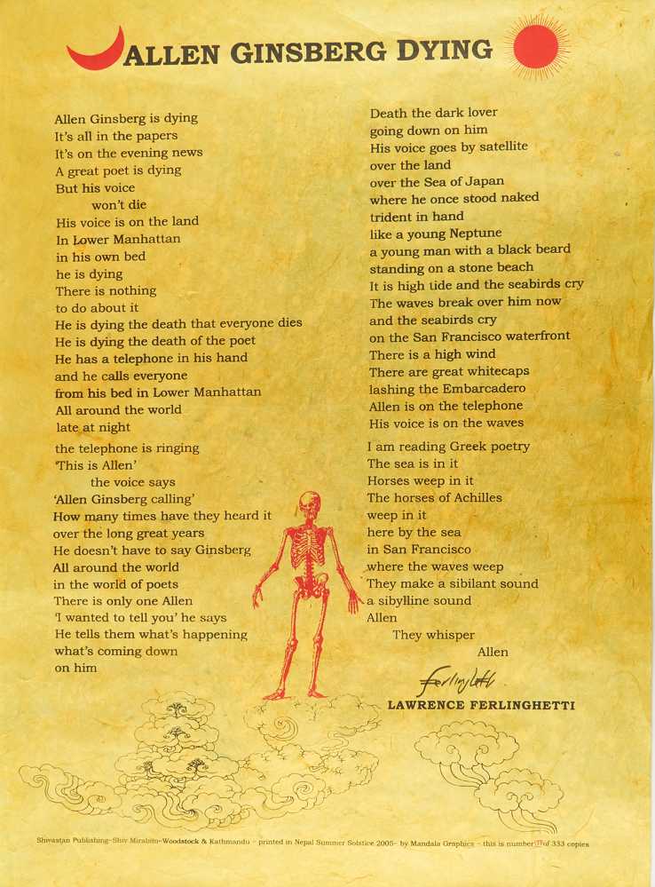 FERLINGHETTI, Lawrence. Allen Ginsberg Dying. – Sotherans